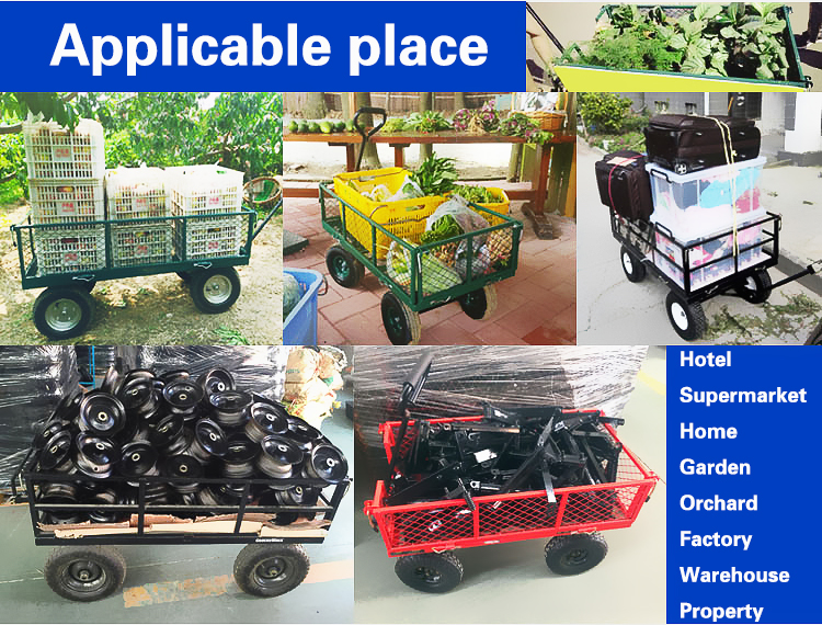 Heavy Duty 4 Wheels Steel Mesh Yard Garden Jumbo Crate Wagon Utility ...