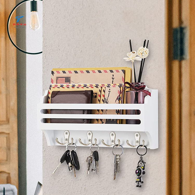 Decorative White Wooden Mount Mail Organizer Sorter Shelf Key Holder ...