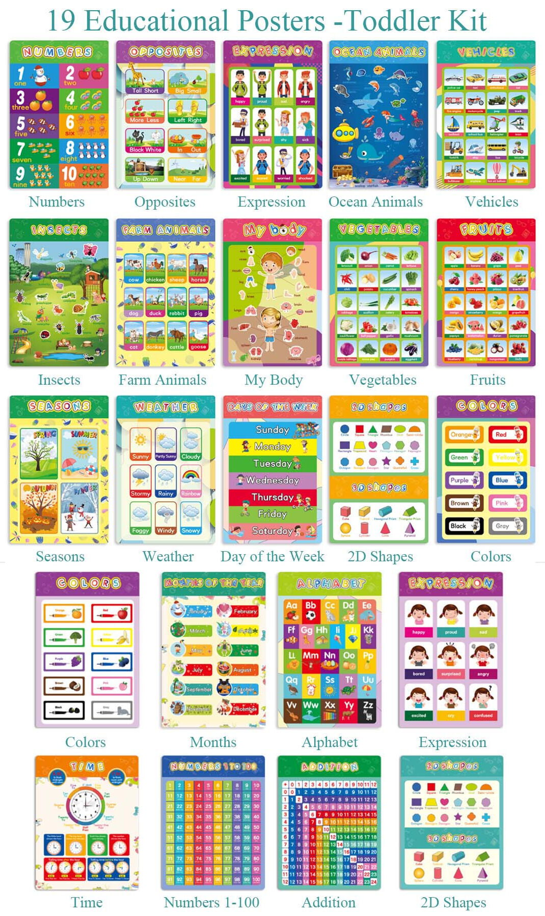 Buy Wholesale China 16 Colorful Kids Educational Posters For Toddlers ...