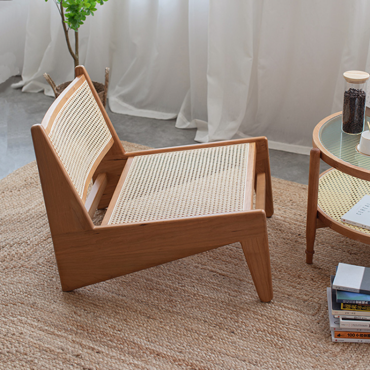Japanese Style Solid Wood Rattan Wicker Single Sofa Chair Retro Outdoor ...