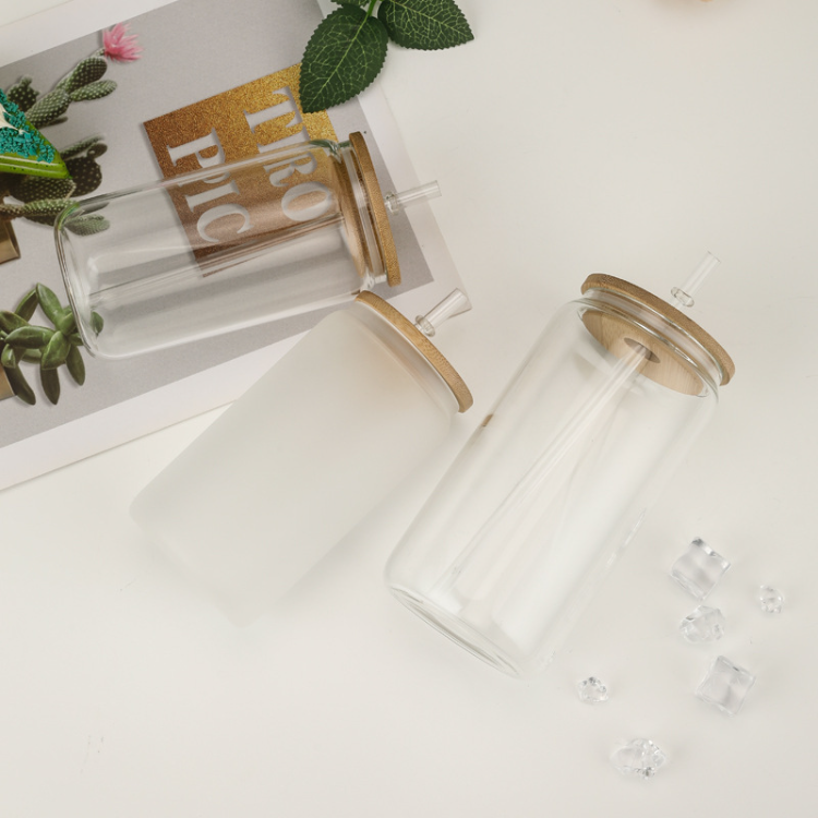 16oz Sublimation Glass Blanks Mason Jar With Bamboo Lids And Straws For ...