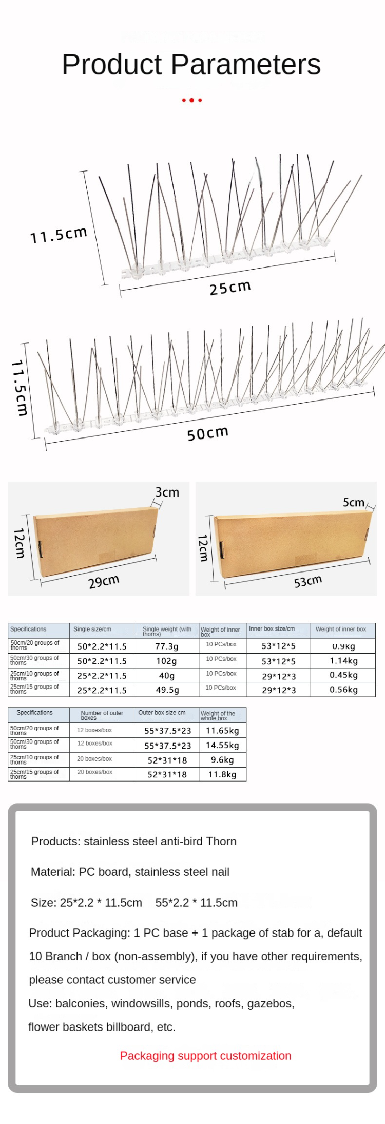 Removable Anti-bird Spikes Window Roof Ss304 Pigeon Control Deterrent ...