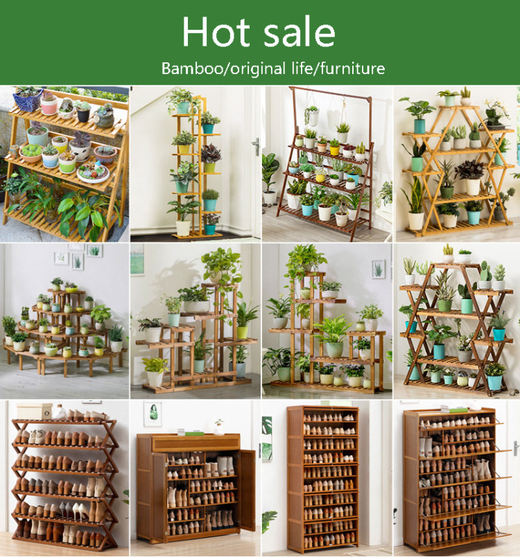 Durable Movable Square Flower Pot Rack Trolley Tray Bamboo Plant Stand ...