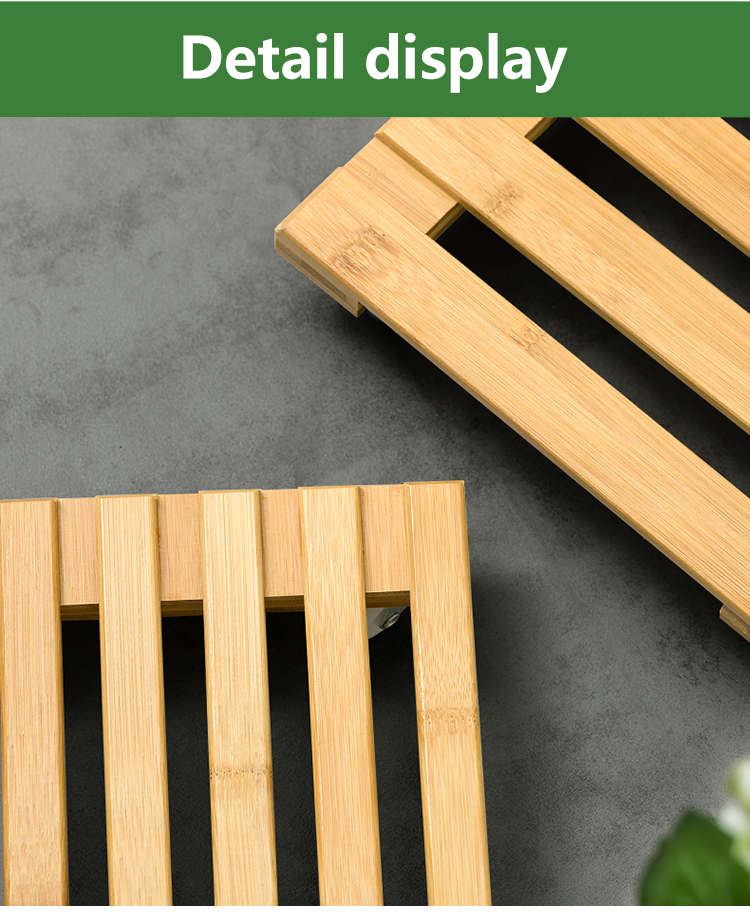 Durable Movable Square Flower Pot Rack Trolley Tray Bamboo Plant Stand ...