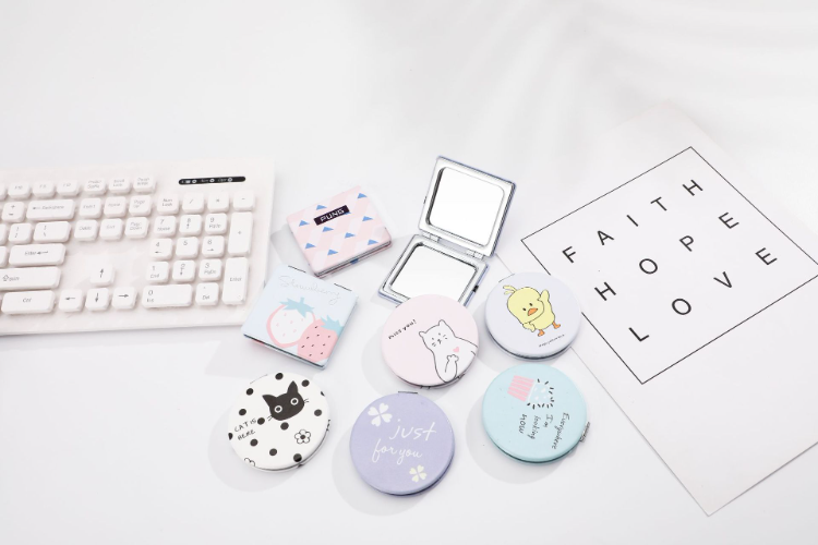 Pure Foldable Makeup Mirror Pocket Custom Print Round Mini Small Pu ...