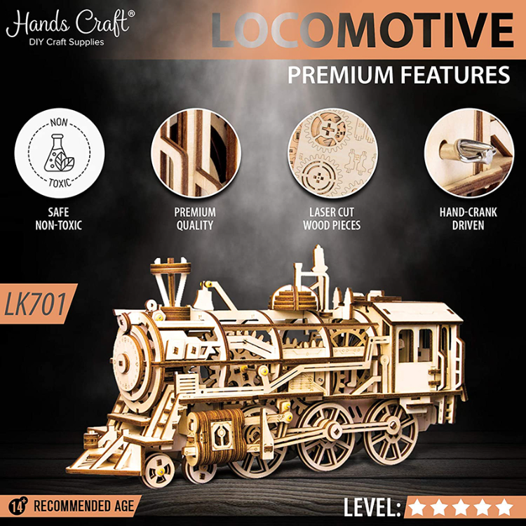 Cpc Certificated Robotime Rokr Lk701 Locomotive Mechanical Gears Steam Educational Toys 3d Wood ...