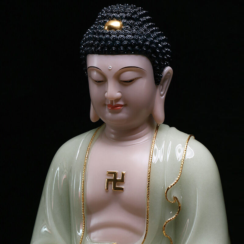 White Jade Buddha Statue Marble Stone Buddhism Table Art Sculpture ...