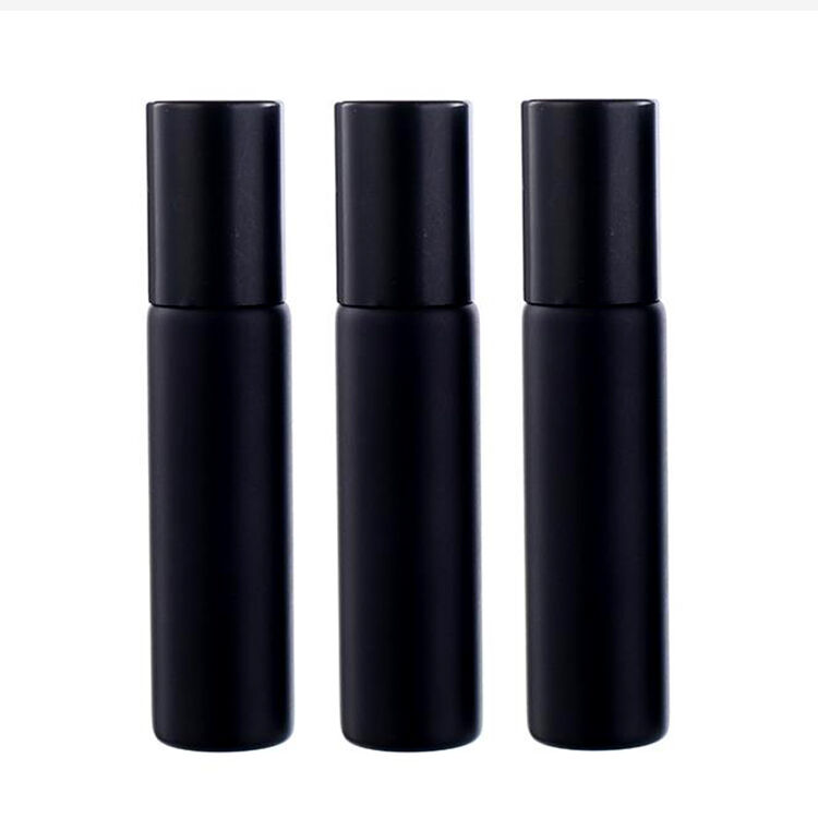 Ono Cosmetic Packaging Matte Black 10ml Perfume Essential Oil Glass Roll On Bottle With Steel ...