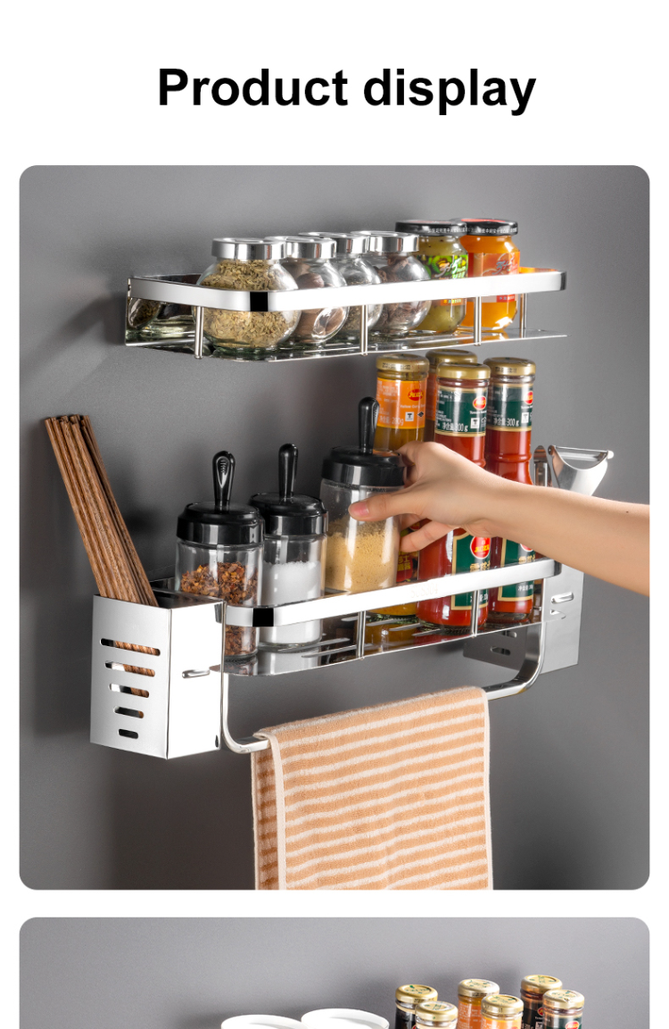Household Kitchen Storage Rack Multifunctional 304 Stainless Steel Wall ...