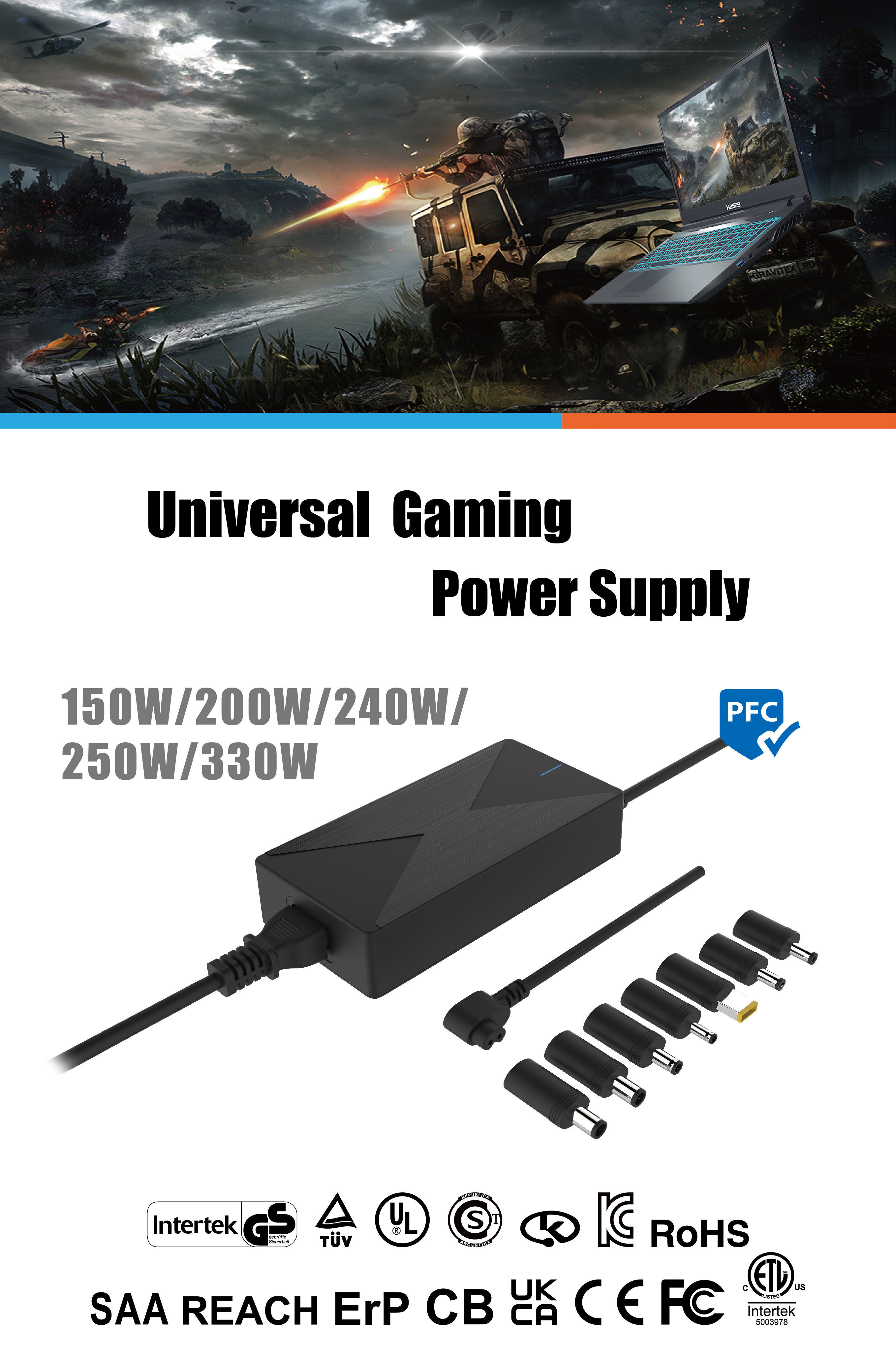 240w Universal Gaming Laptop Power Adapter Supply For Razer Blade, Dell ...