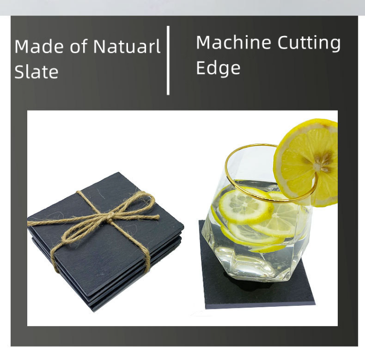 Slate Coaster Square Japanese Natural Rock Coaster Machine Cut Edge ...