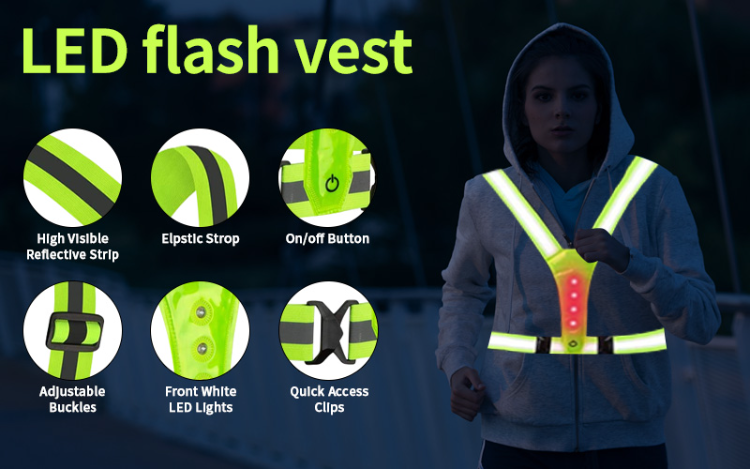 High Visibility Breathable Adjustable Flashing Led Light Reflective ...