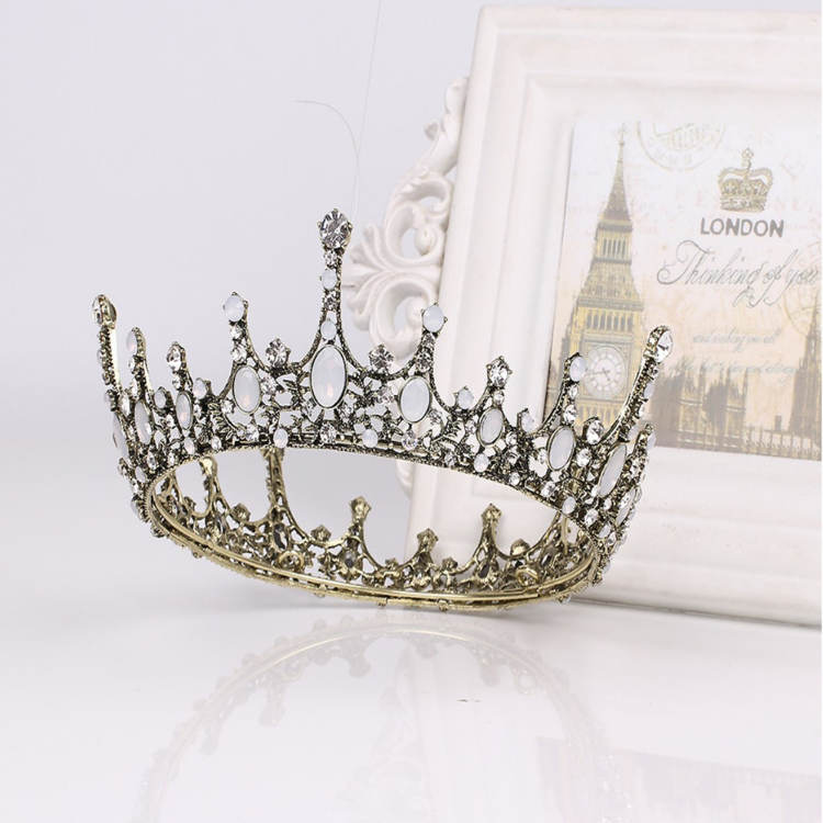Bride European Princess Tiara Round Baroque Alloy Diamond Inset Beauty ...