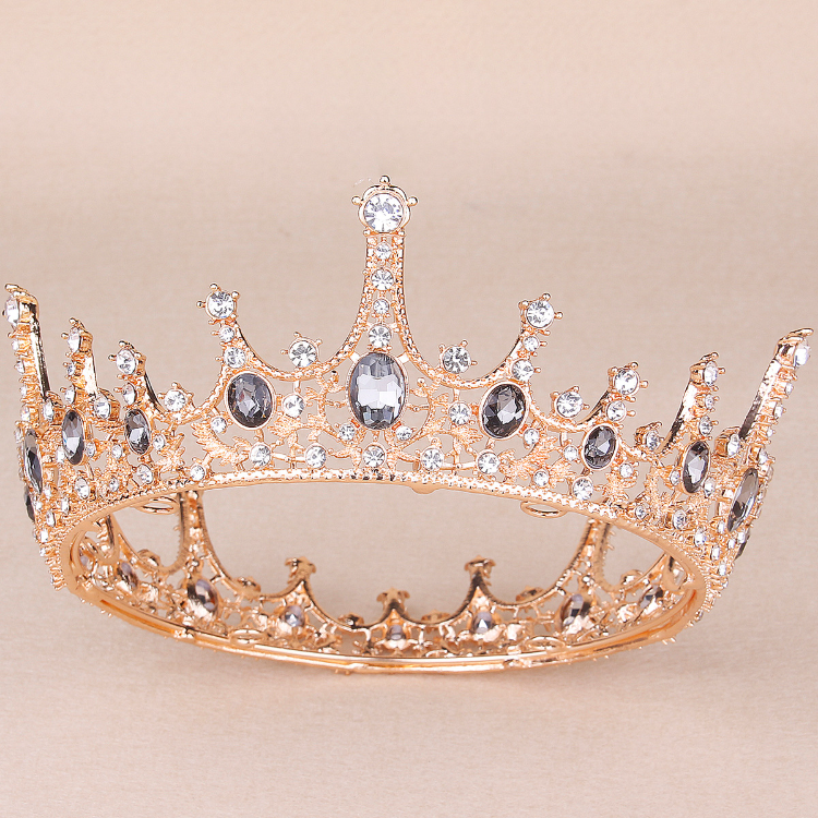 Bride European Princess Tiara Round Baroque Alloy Diamond Inset Beauty ...