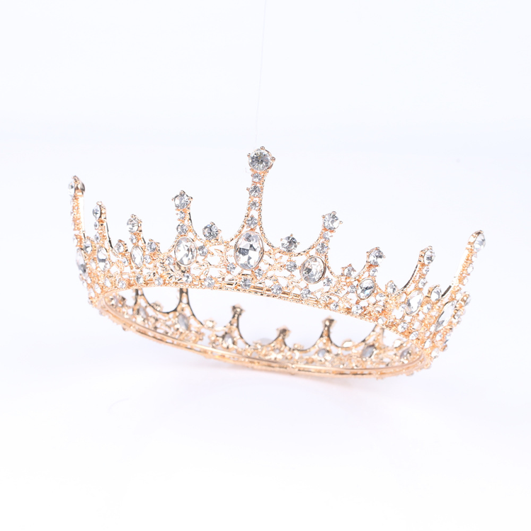 Bride European Princess Tiara Round Baroque Alloy Diamond Inset Beauty ...