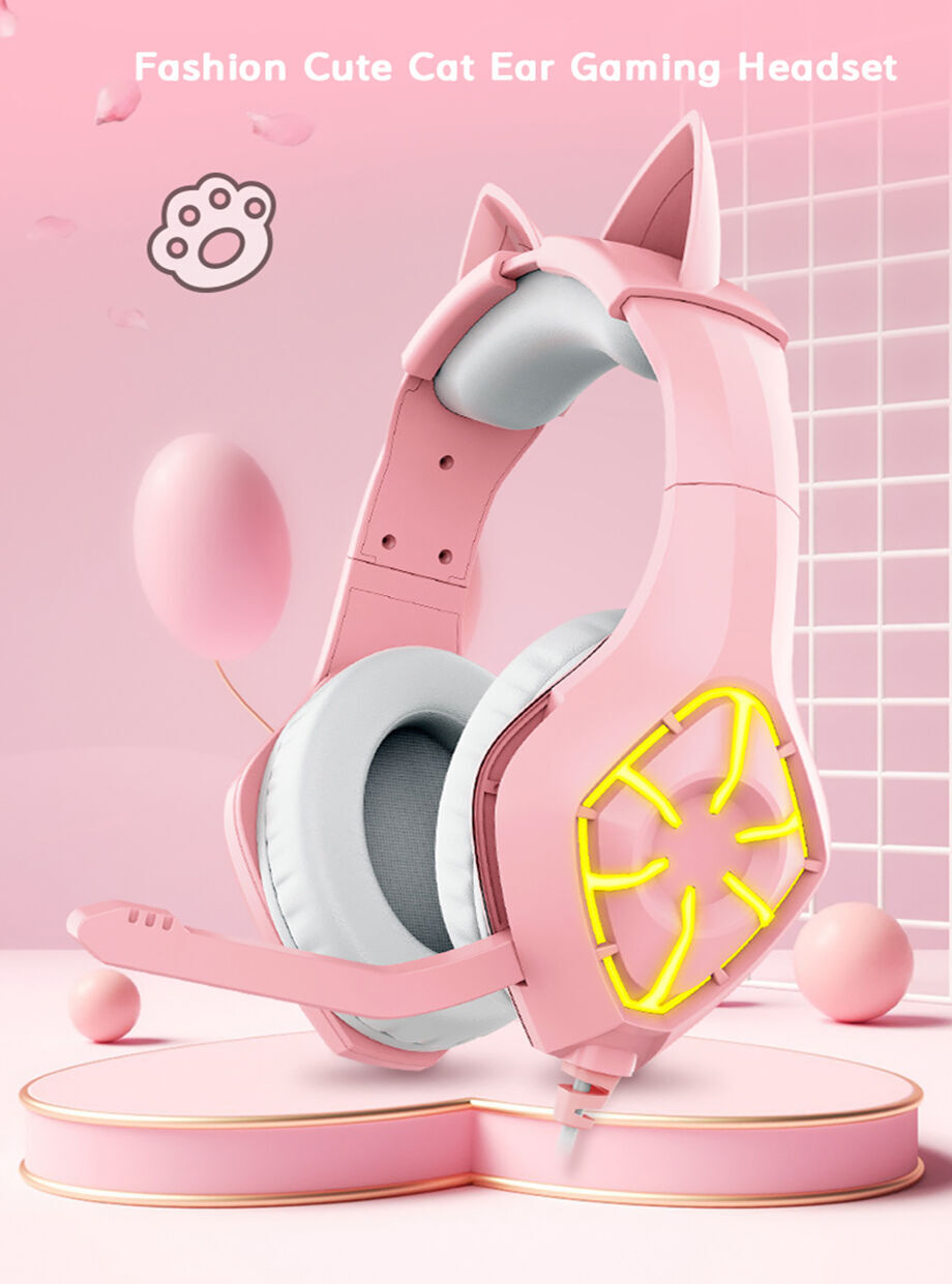 Buy Wholesale China Cute Cat Ear Pink Gaming Headphones Colorful Led ...