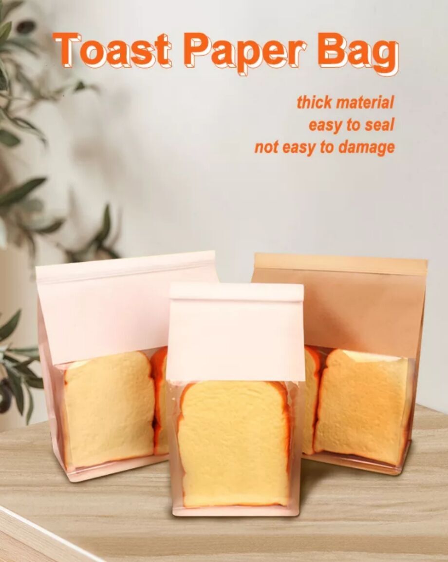 Eco-friendly Printed Packaging Paper Toast Bread Bag With Clear Plastic ...