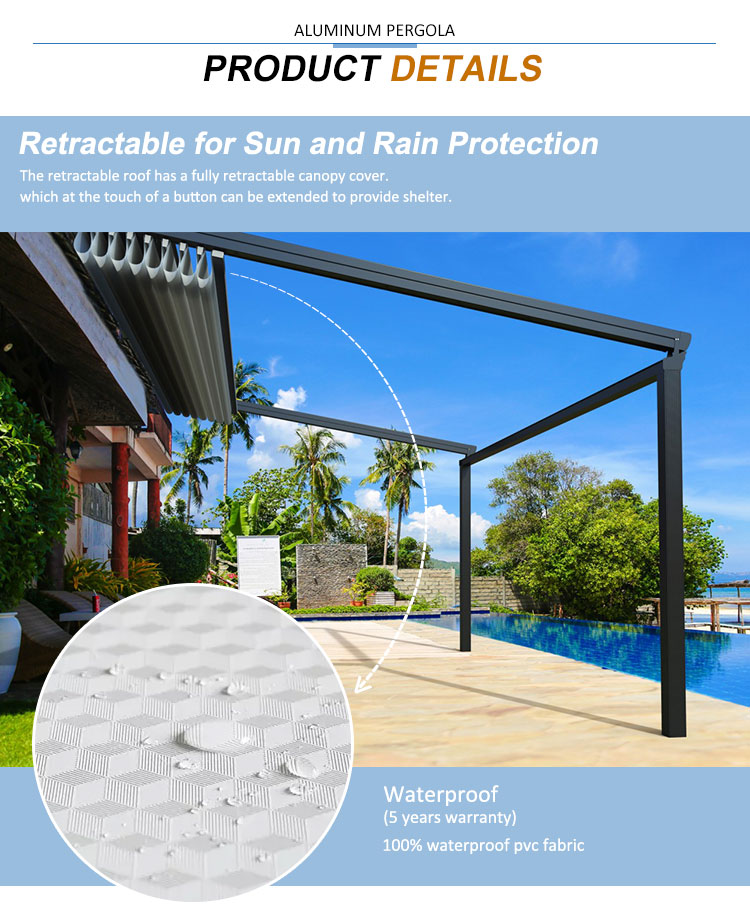 Motorized Waterproof Pvc Pergola Roof Patio Canopy Retractable Folding ...