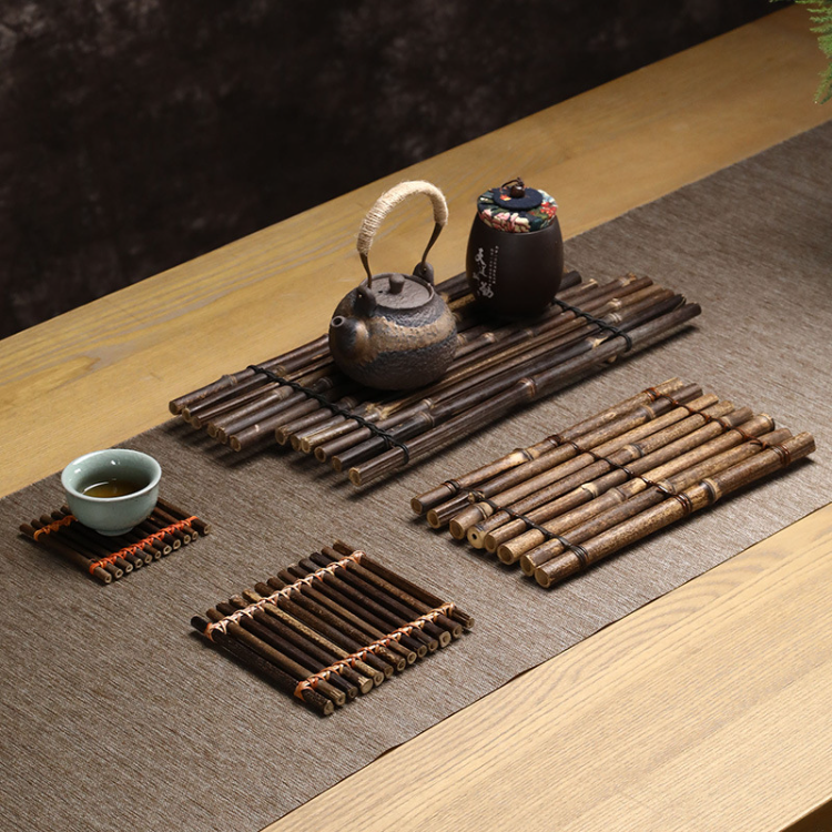 Hand Woven Tea Tray Coaster Purple Bamboo Dry Bubble Tray Tea Set ...