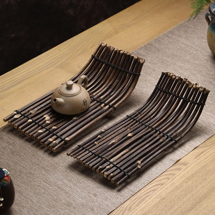 Hand Woven Tea Tray Coaster Purple Bamboo Dry Bubble Tray Tea Set ...