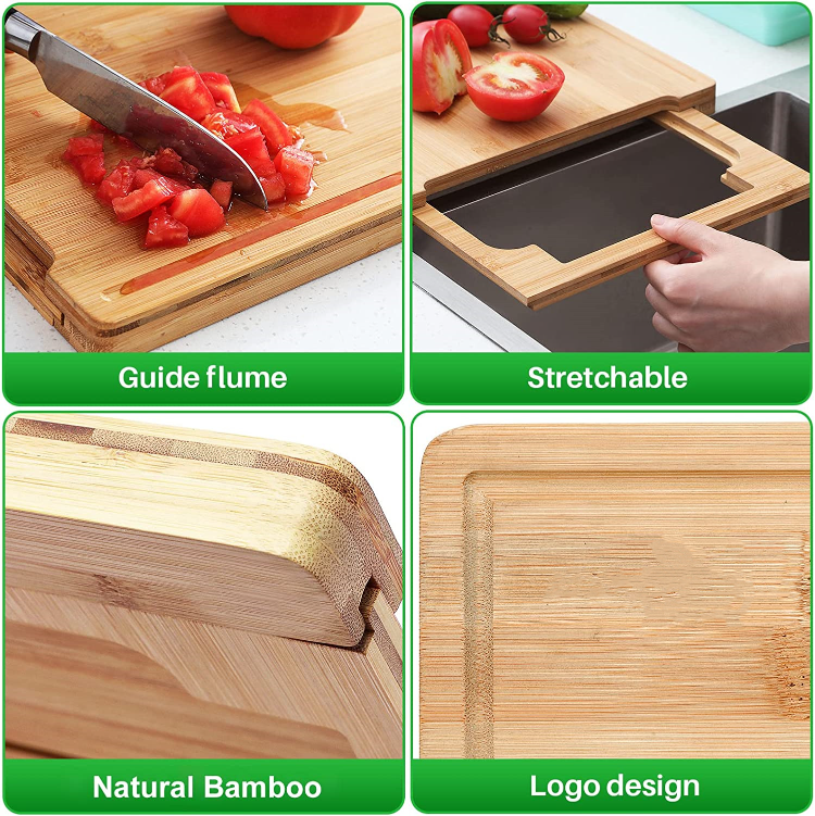 Kitchen Multifunctional Large Natural Wood Chopping Block Trays Bamboo Cutting Board With ...