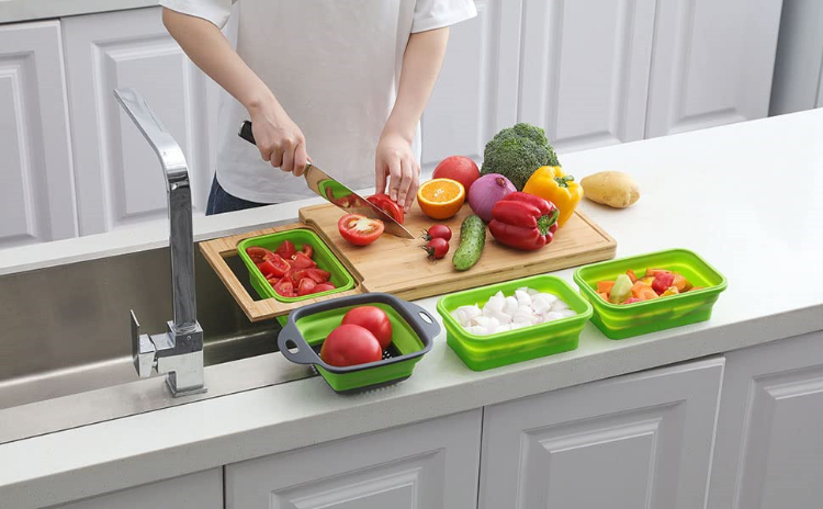 Kitchen Multifunctional Large Natural Wood Chopping Block Trays Bamboo ...