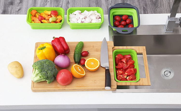 Kitchen Multifunctional Large Natural Wood Chopping Block Trays Bamboo ...