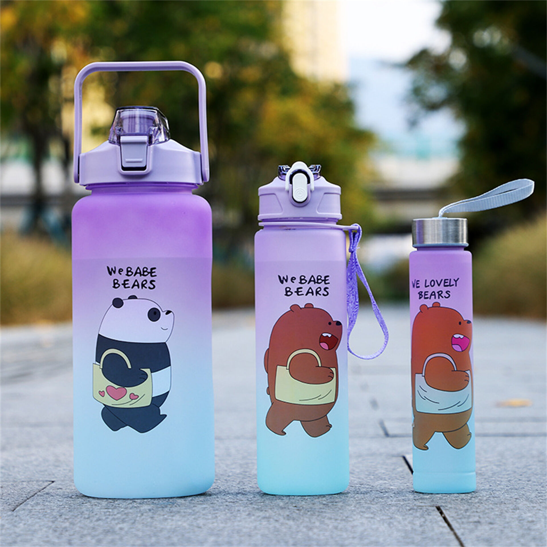 Summer Large Capacity Bear Three-piece Plastic Cup Set With Straw ...