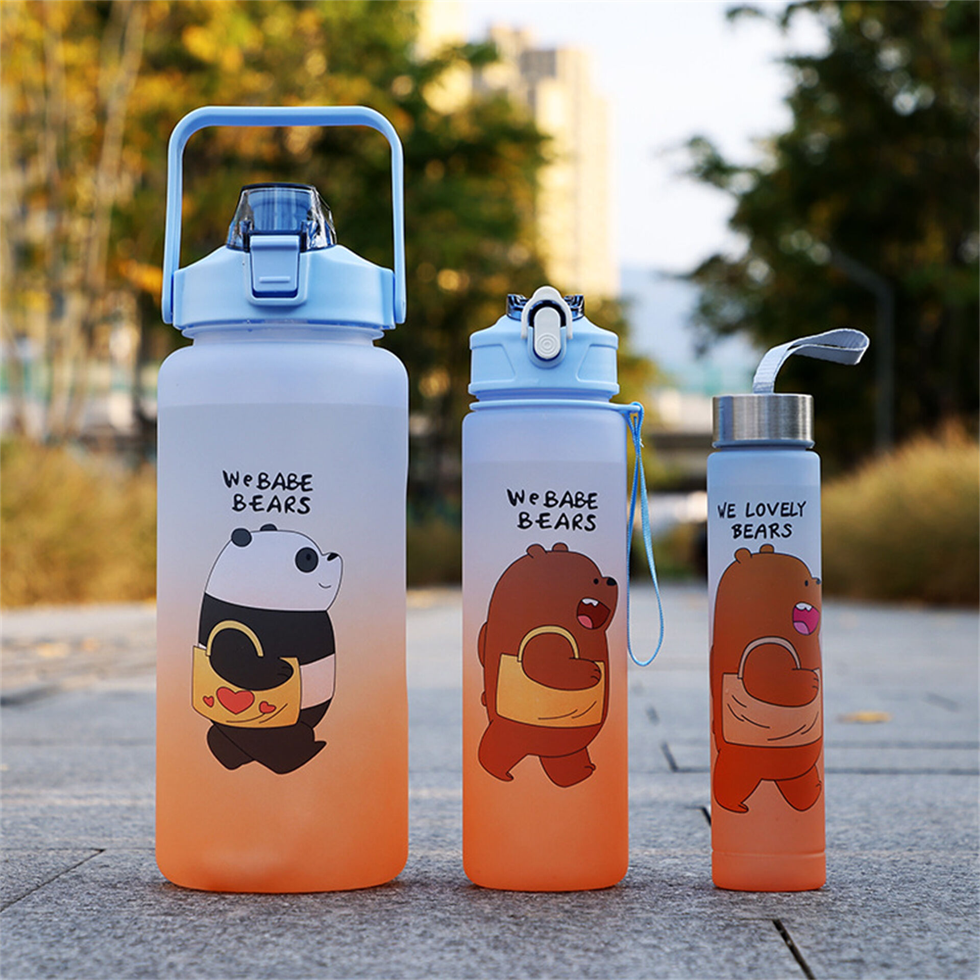 Summer Large Capacity Bear Three-piece Plastic Cup Set With Straw ...