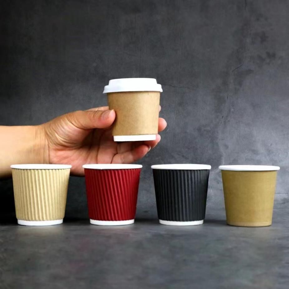 Disposable Paper Cup Ripple Wall Paper Coffee Cups With Plastic Lid ...