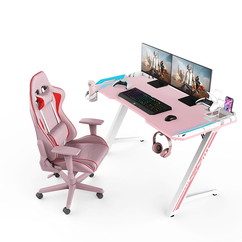 Relax Gaming Carbon Fiber Large Pink Gaming Desk Electric Computer Mesa ...