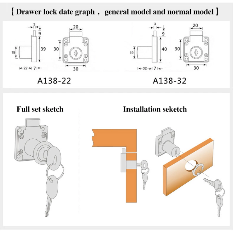 Roeasy Drawer Lock For Furniture Cabinet Locks Desk Storage Cabinet ...