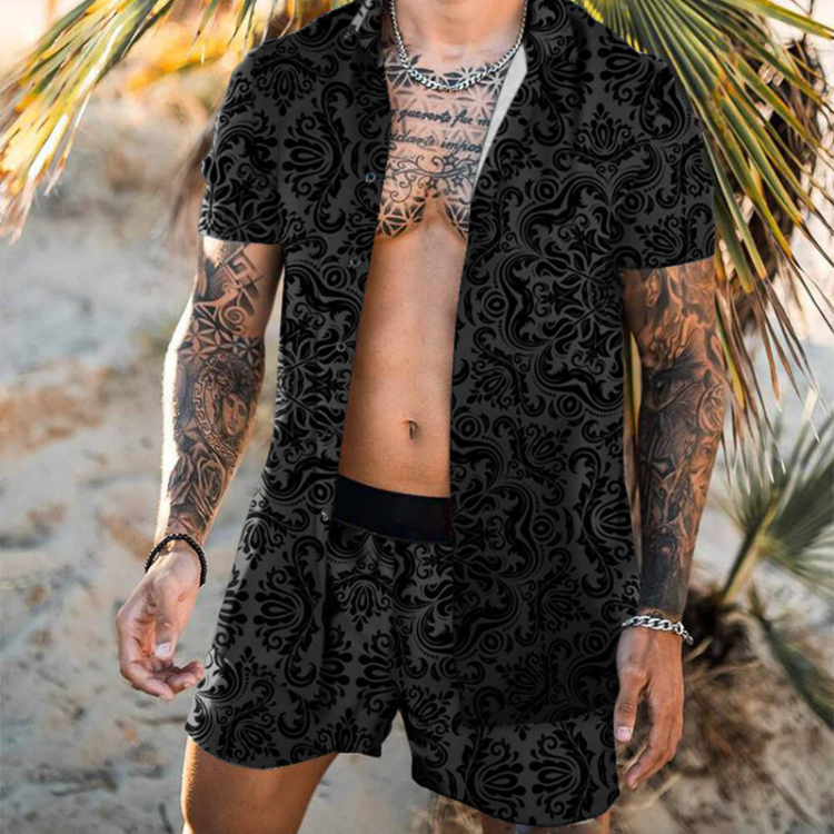Summer Men Hawaiian Sets Printing Short Sleeve Button Shirt Beach ...