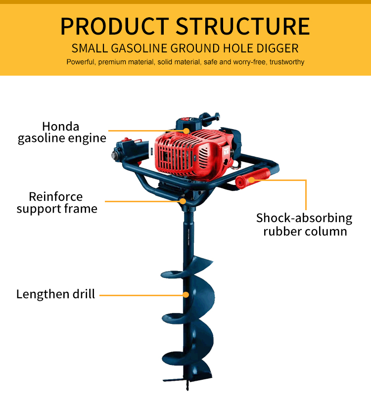 Gasoline Ground Drill Hand Push Type Earth Auger With Wheel Earth Auger ...
