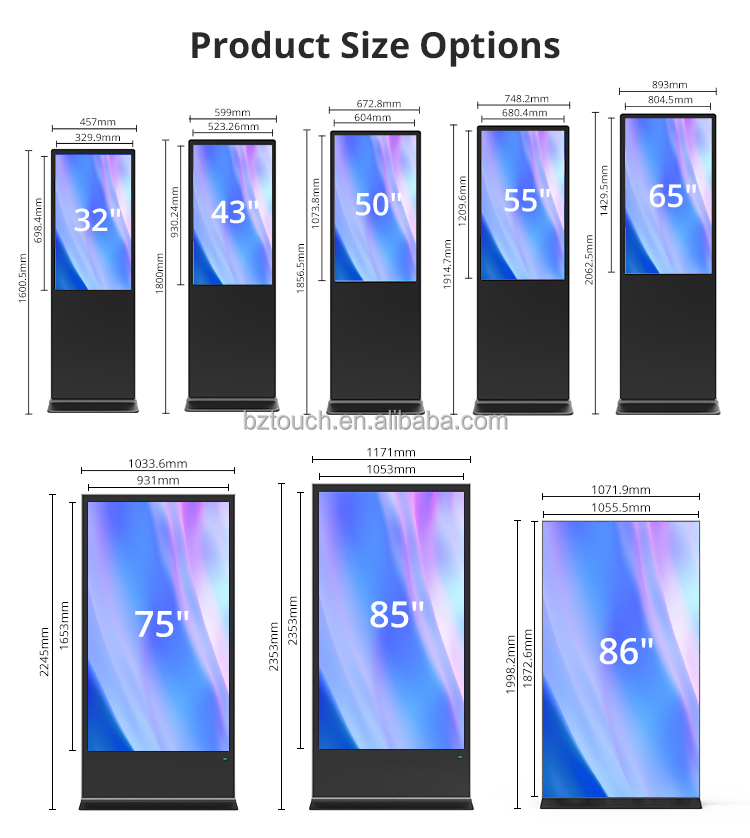 75 85 86 Inch Cms Software Indoor Touch Screen Lcd Outdoor Totem Floor ...