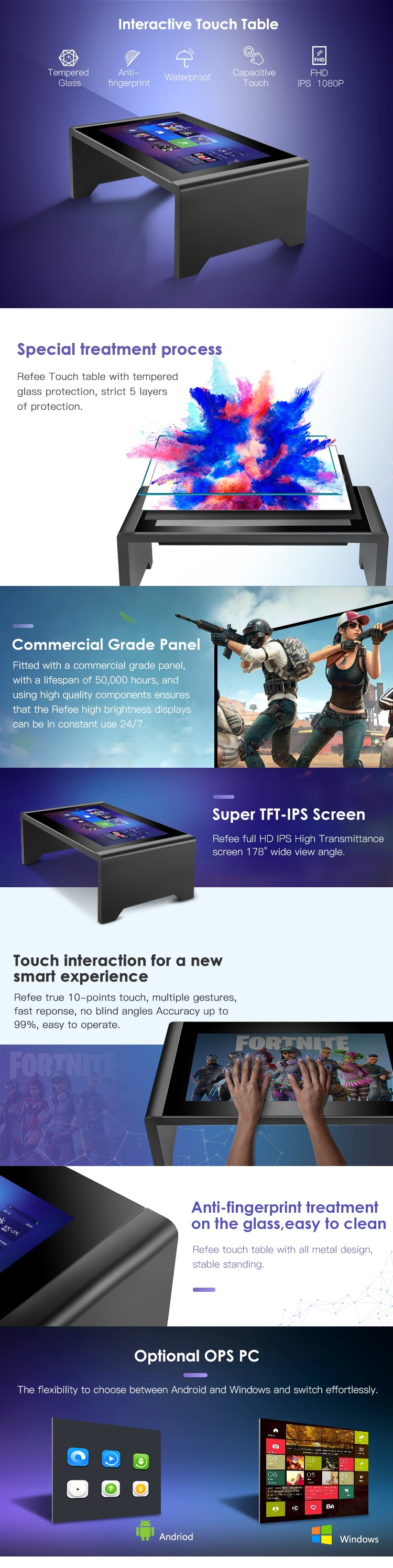 Android Coffee Table 43 Inch Advertising Player Interactive Touch Table ...