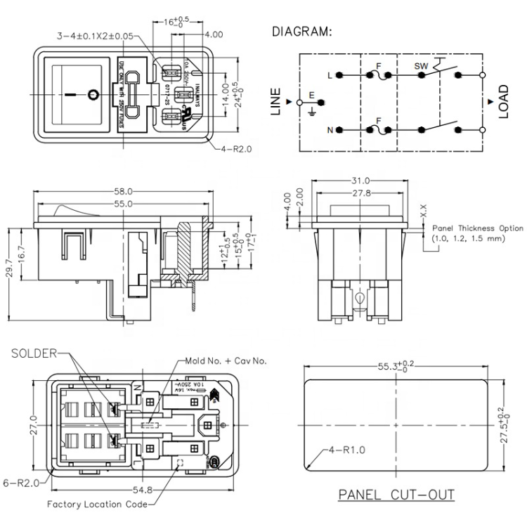 Compre 10a 250v Ac Power Socket Plug Power Socket With Rocker Switch ...