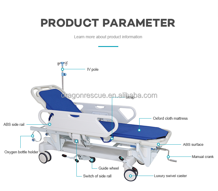 Emergency Hydraulic Patient Transport Stretcher Trolley Bed With Side ...
