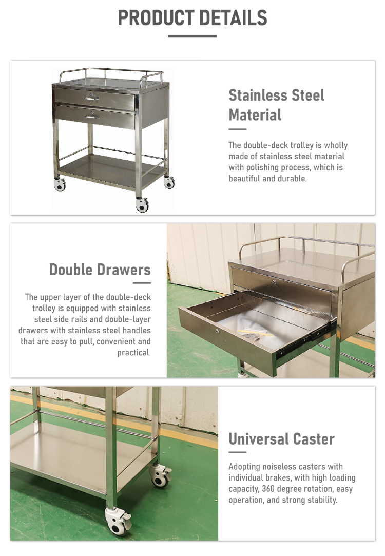 Stainless Steel Hospital Emergency Trolley Medical Trolley With Drawer ...