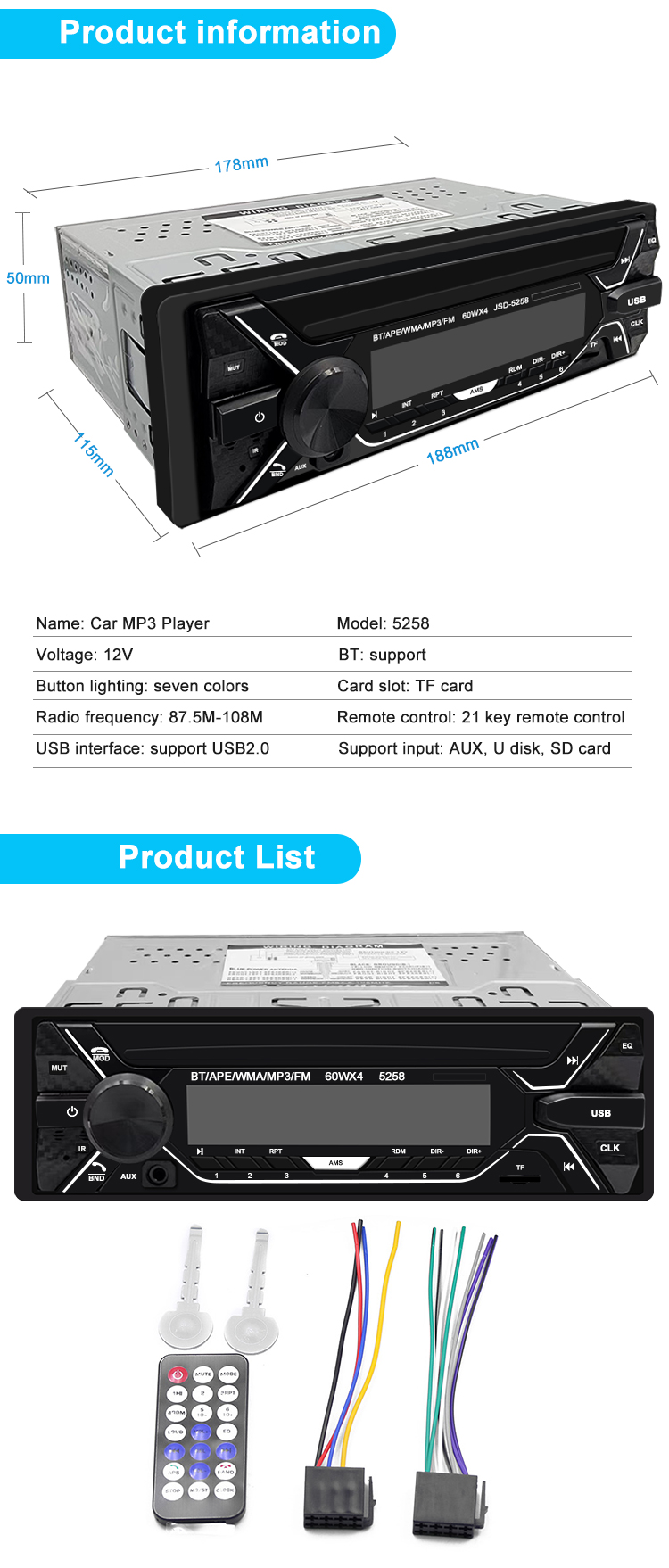 5258 Wholesale Usb Bt Fm Stereo Radio Player Car Lcd Monitor Mp3 Car ...