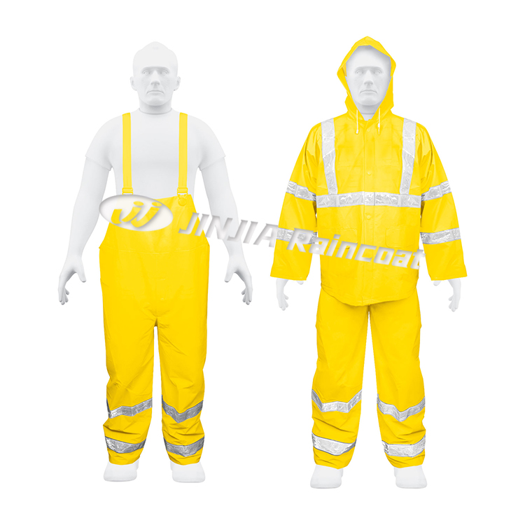 Pvc Polyester Rain Suit With Bib Pant Two Piece Rain Wear Unisex Work ...