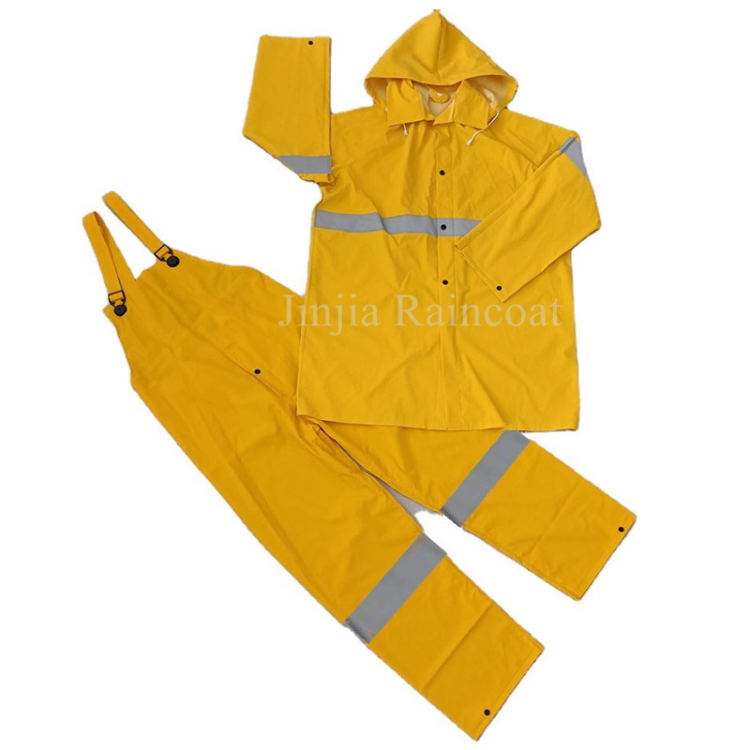 Pvc Polyester Rain Suit With Bib Pant Two Piece Rain Wear Unisex Work ...