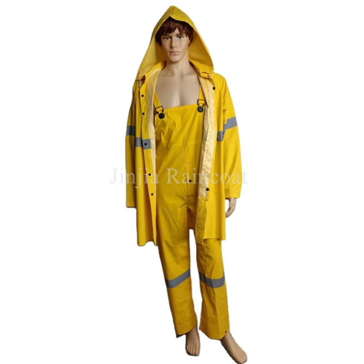 Pvc Polyester Rain Suit With Bib Pant Two Piece Rain Wear Unisex Work ...