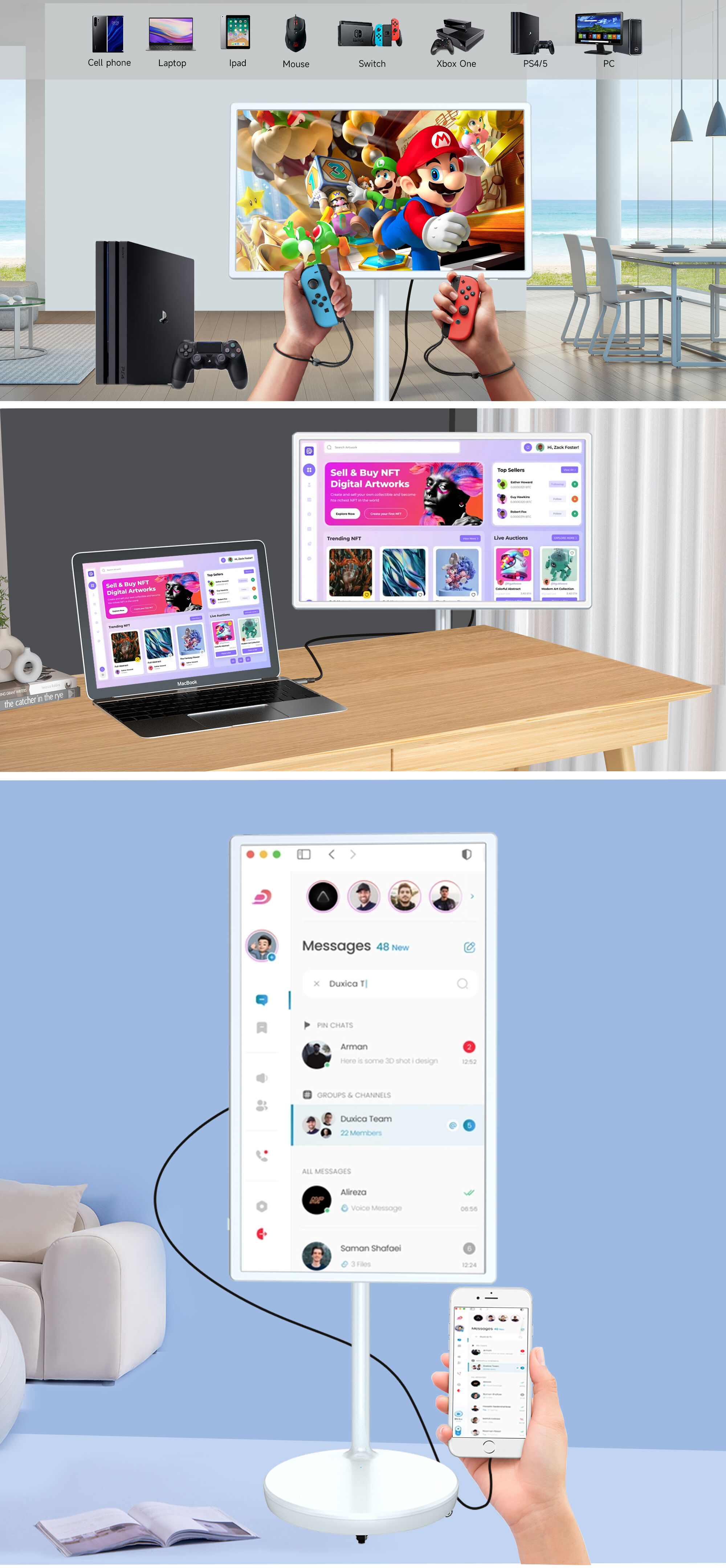 32 Inch 4-in-1 Hybrid Quad Core Cortex A55 Rolling Smart Monitor, Smart ...