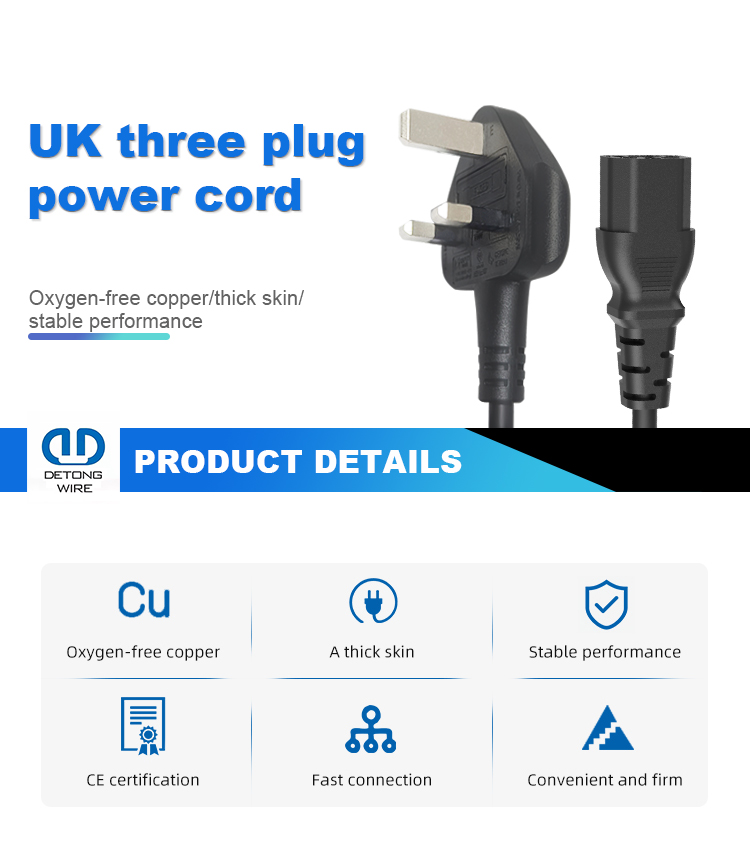 Detong 3 Ft Uk Power Supply Cable 3 Pin I Sheng Ac Power Cord, British ...