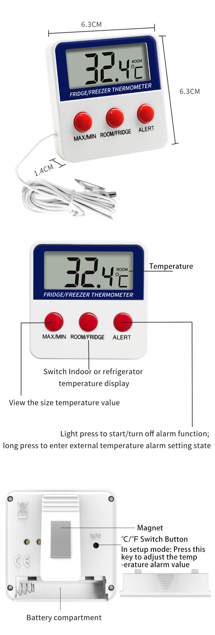 Digital Freezer Thermometer Refrigerator Fridge Thermometer - Buy China ...