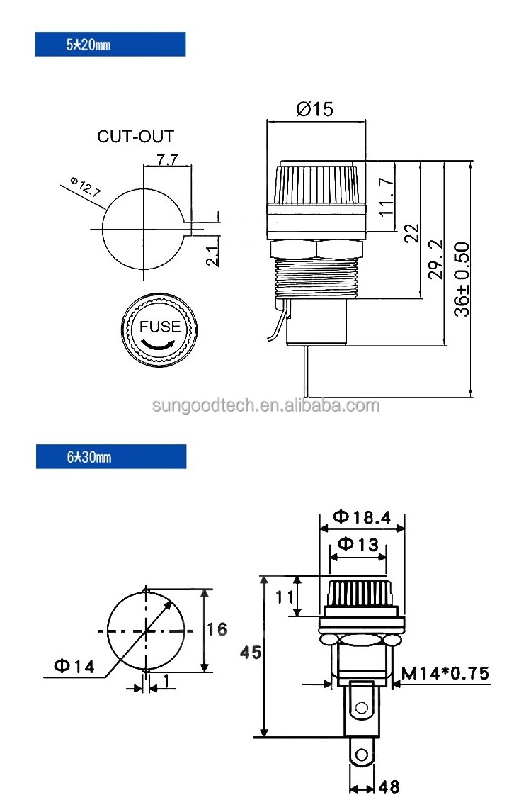 5x20 Fuse Holder Panel Mount For 5*20mm Fuse Can Stand High Temperature ...