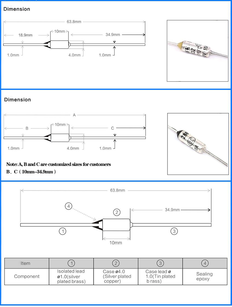 Iec 10a 250v Overtemperature Thermal Fuse Circuit Cutoffs Thermal Fuse ...