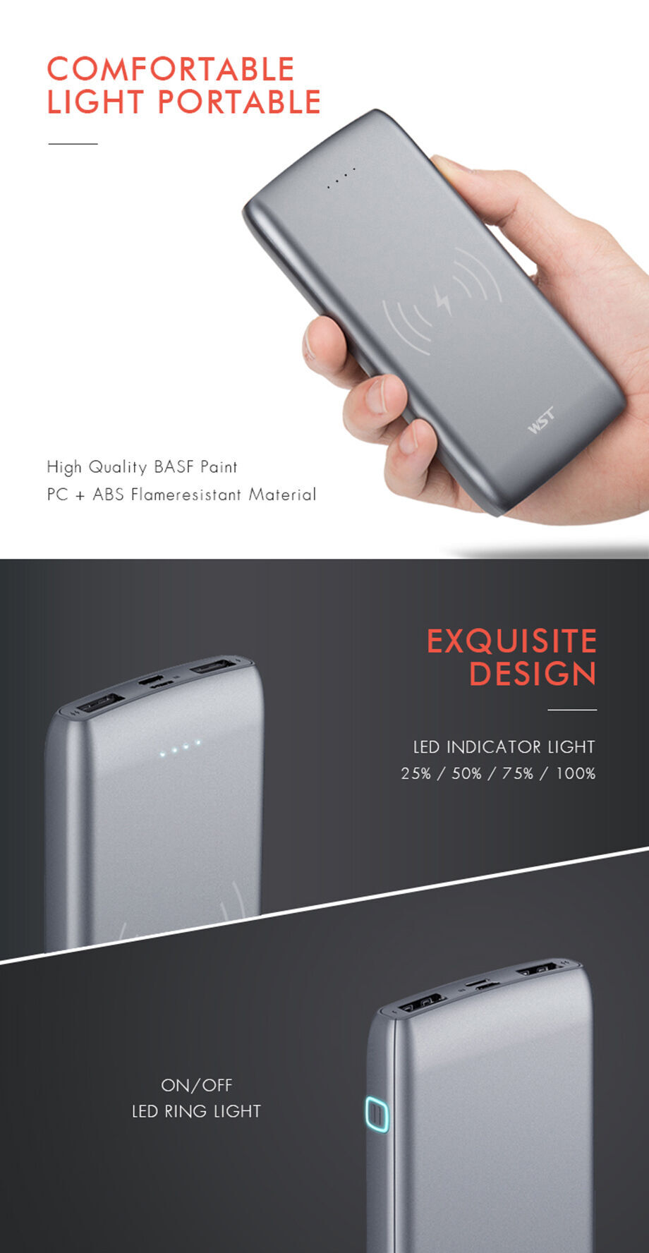 Wst High Density 10000mah Li-polymer Battery Powerbank Wireless Charger ...