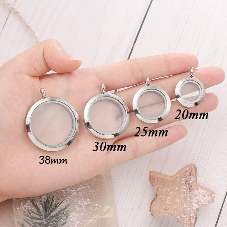 Screw Design Living Memory Photo Glass Locket Pendants Stainless Steel ...